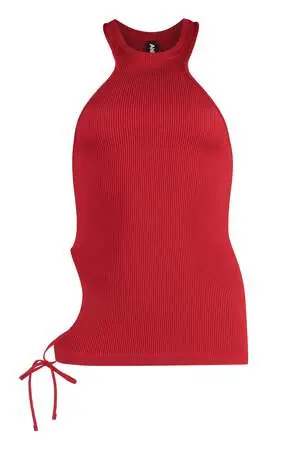 ANDREĀDAMO Ribbed Cut-out Tank Top - Red