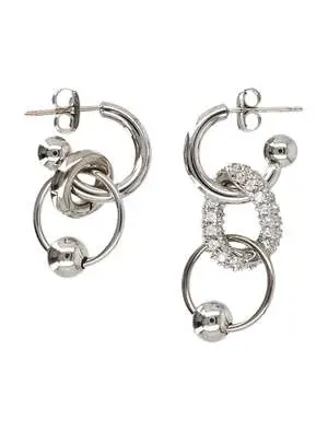 JUSTINE CLENQUET Mini Asymmetric Crystal Hoop Earrings With Interlocking Rings - Palladium