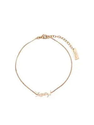 Saint Laurent Mini Interlocking Charm Necklace With Adjustable Spring Ring Closure - Oro