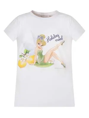 Monnalisa White Cotton T-shirt With Graphic Print - Bianco