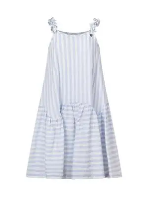 Monnalisa Sleeveless Striped Mini Suit - Bianco/celeste