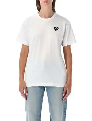 Play Comme Des Garcon Embroidered Heart Logo Cotton T-shirt - Bianco