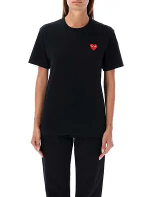 Play Comme Des Garcon Cotton T-shirt With Heart Logo - Nero
