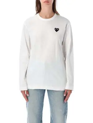 Play Comme Des Garcon Long-sleeve Cotton T-shirt With Heart Patch - Bianco