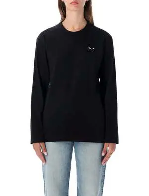 Play Comme Des Garcon Long-sleeve Cotton T-shirt With Heart Patch - Nero