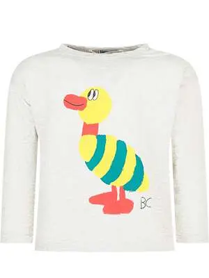 BOBO CHOSES Mini Graphic T-shirt With Duck Print - Grigio Chiaro