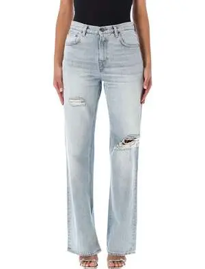 HAIKURE High-rise Distressed Straight-leg Jeans - Marfa Blue