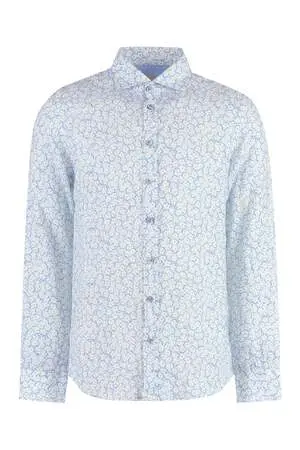BASTONCINO Printed Cotton Shirt With Decorative Charms Detail - Light Blue