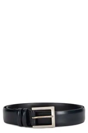 Orciani Brushed Leather Belt With Rectangular Buckle - Black