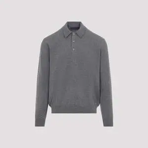 Ralph Lauren Purple Label Long Sleeve Cashmere Knit Polo Sweater - Grey