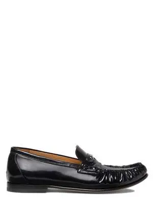 Fendi S Shiny Calfskin Loafers With Soft Curls, Palladium-tone Hardware & Hand-stitched Detail - Nero