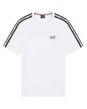EA7 S Cotton Crewneck T-shirt With Shoulder Tape - White