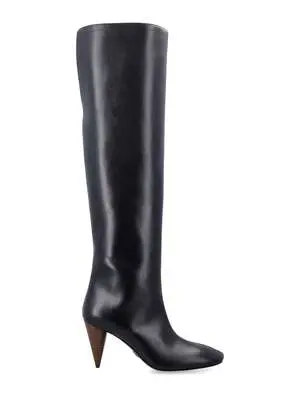 Stella McCartney Knee-high Boots With Wood-effect Cone Heel