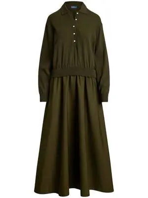 Ralph Lauren Wool-bodice Cotton-skirt Midi Dress - Green