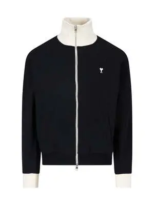AMI Paris Zip-up Knit Track Jacket - Black