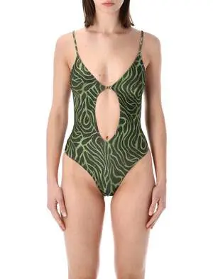 MATINEE Zebra Lurex Cut-out Mini One-piece Swimsuit - Zebra Green