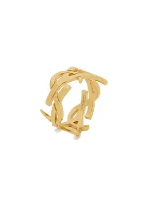 Saint Laurent Twisted Cassandre Scarf Ring In Brass - Oro