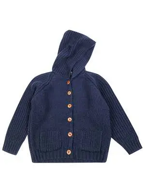 1+IN THE FAMILY Hooded Cardigan With Button Detail And Pockets