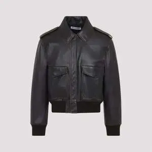 JIL SANDER Leather Blouson Jacket - Black