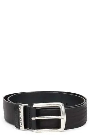 DIESEL® Calfskin Leather Belt With Silver Buckle