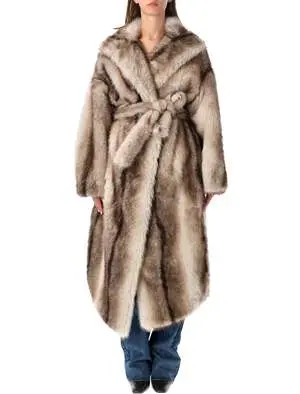THE FRANKIE SHOP Belted Faux Fur Coat
