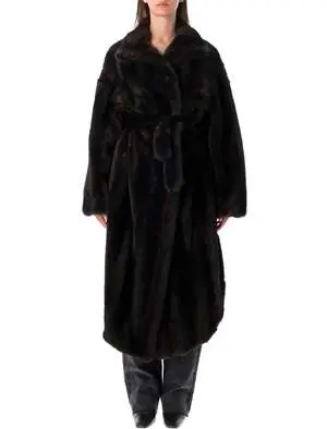 THE FRANKIE SHOP Faux Fur Long Coat - Marrone