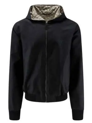 Gucci Compact Canvas Hooded Zip Jacket With Embroidered Crest - Nero