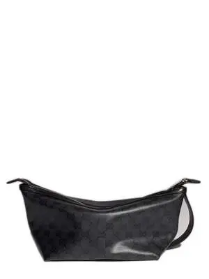 Gucci Mini Canvas Wristlet Bag With Leather Trim And Zip Closure 16 Cm X 21.5 Cm X 13.5 Cm - Nero