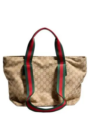Gucci Height 27 Cm Mini Gg Canvas Double-handle Web Zip Bag - Beige