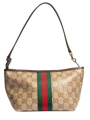 Gucci Gg Coated Canvas Shoulder Bag 12.5 Cm X 17 Cm X 10 Cm With Leather Trim - Beige