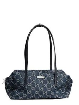 Gucci 14 Cm X 29 Cm X 15 Cm Mini Denim Duffle Bag With Leather Trim & Zip Closure - Blu