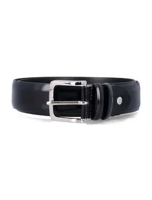 MANCINI 1979 Refined Brushed Leather Belt 3.5 Cm Width - Black