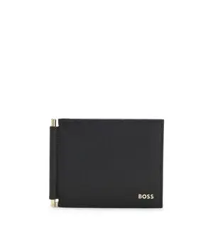BOSS Textured Leather Wallet With Gold-tone Money Clip - Black