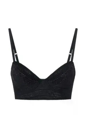 Elisabetta Franchi Bra In Lace Fabric With Embroidered Feathers - Black