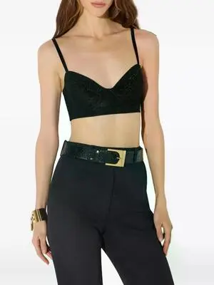Elisabetta Franchi Bra In Lace Fabric With Embroidered Feathers