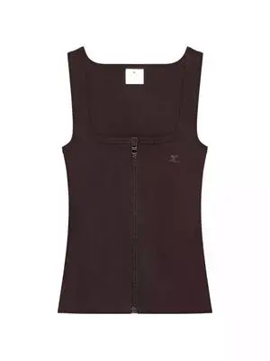 COURREGES 90's Ribbed-knit Zip-up Tank Top - Brown