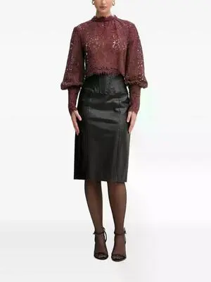 Bardot Georgia Lace Balloon-sleeve Top - Red