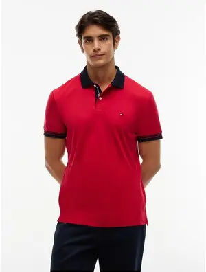 Tommy Hilfiger Regular Fit Tipped Smooth Cotton Polo - Medium Red