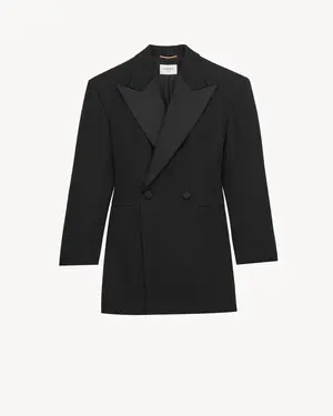 Saint Laurent Double-breasted Tuxedo Jacket In Grain De Poudre