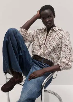 ME+EM Diagonal Floral Print Silk Cotton Blouse