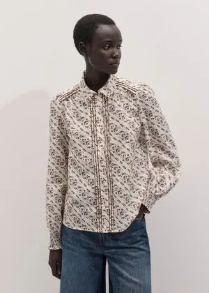 ME+EM Diagonal Floral Print Silk Cotton Blouse