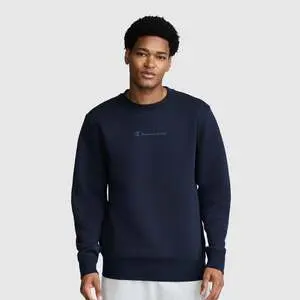 Champion Powerblend Crewneck Sweatshirt, Tonal Script Logo - Deep Navy