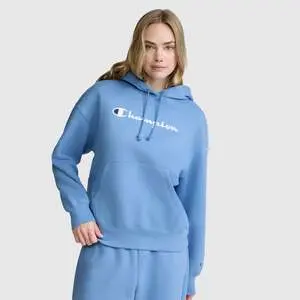 Champion Women’s Powerblend Relaxed Hoodie, Script Logo - Riviera
