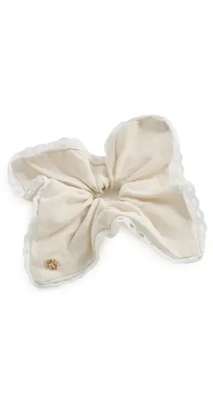 Lele Sadoughi Eyelet Trim Linen Square Scrunchie - Ivory