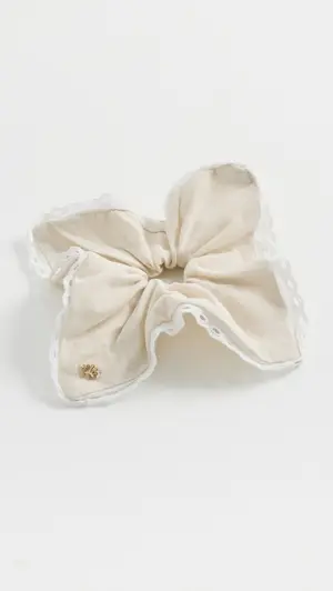 Lele Sadoughi Eyelet Trim Linen Scrunchie