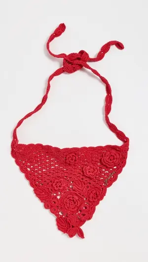 GANNI Crochet Head Scarf With Floral Pattern