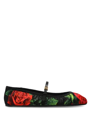 Dolce & Gabbana Ballet Flats With Floral Motif - Black