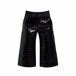 HEDARE Capri Crocodile Emboss Leather Trousers - Black
