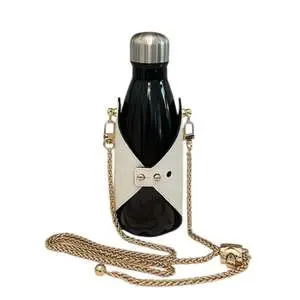 MALUSHA Bottle Holder From White Saffiano Leather With Gold-toned Chain White