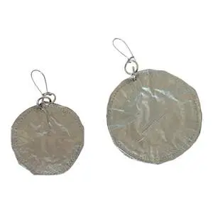 ROMER MILLINERY Asymmetrical Metallic Silk Coin Earrings - Silver
